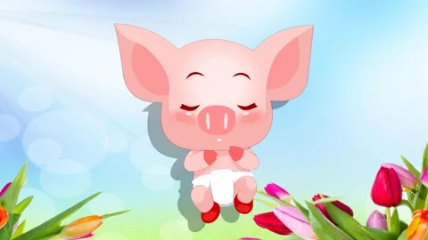 cute cartoon pig sleeping 2d animated, b... | Stock Video | Pond5