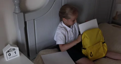 cute caucasian primary school girl weari... | Stock Video | Pond5