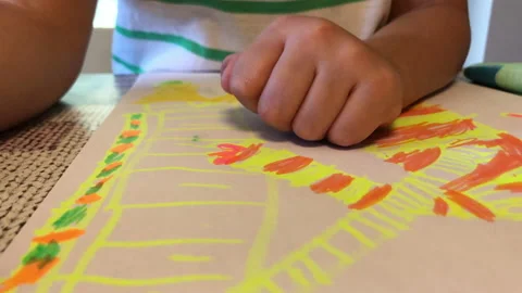 Cute child boy artist playing alone draw... | Stock Video | Pond5