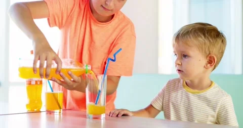Cute children drinking soda or soft drin... | Stock Video | Pond5