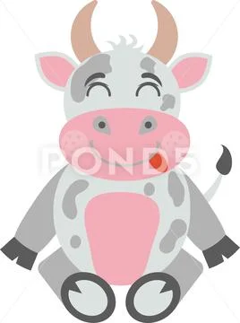 Cute Cow Sitting Vector Drawing: Graphic #195168437