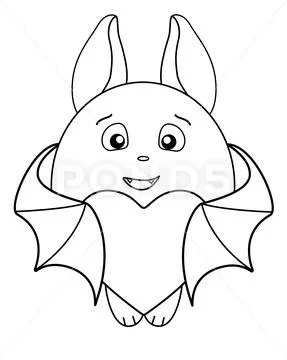 Cute fat bat hugs a heart - vector linear illustration for coloring ...