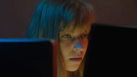 Cute female hacker with white hair is wo... | Stock Video | Pond5