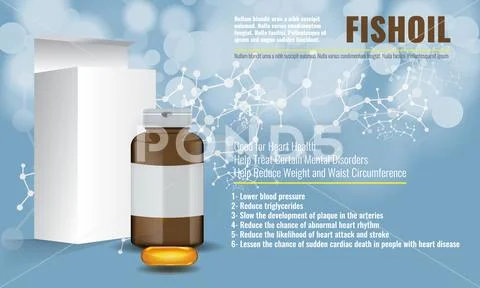 Cute Fish oil ads layout design template with chemical background ...