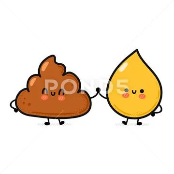 Cute funny happy poop and urine drop friends. Vector hand drawn cartoon ...