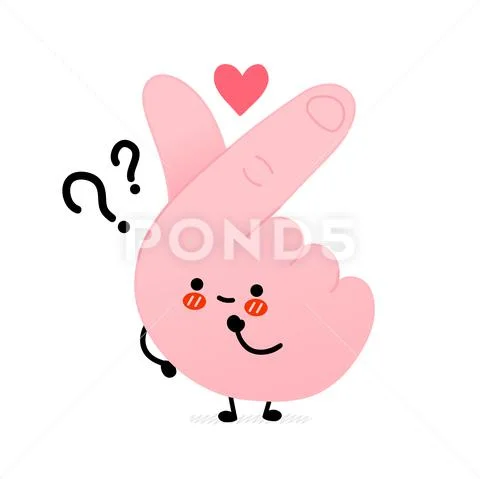 Cute funny korean love gesture symbol with question marks. Vector hand ...