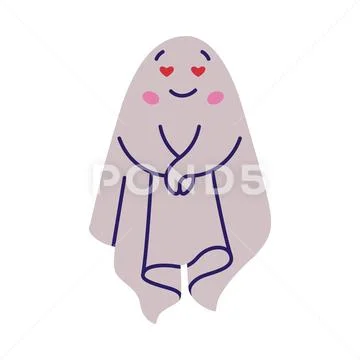 Cute Ghost Character as Flying Poltergeist Creature Feel Love Vector ...