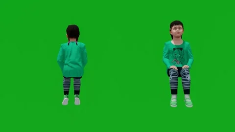 Cute girl green screen sitting listening... | Stock Video | Pond5