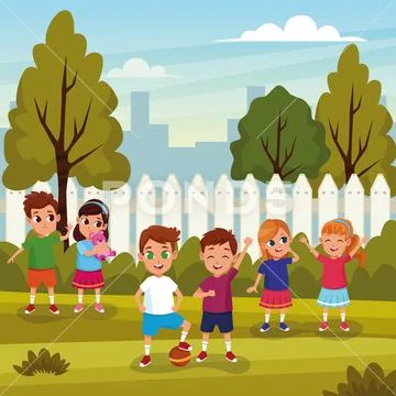 Cute kids playing in the nature cartoons: Royalty Free #111321610
