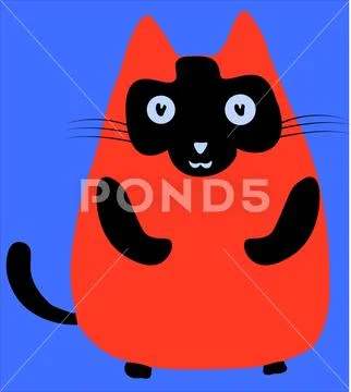 Cute kitty cat vector orange cat blue background: Royalty Free #253471758