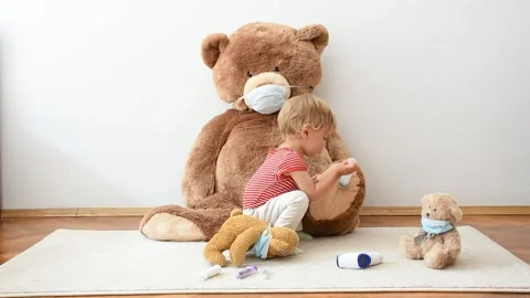 Cute little child playing with his sick ... | Stock Video | Pond5