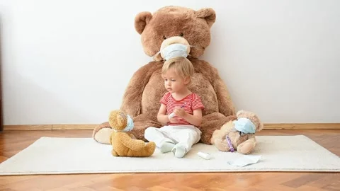 Cute little child playing with his sick ... | Stock Video | Pond5