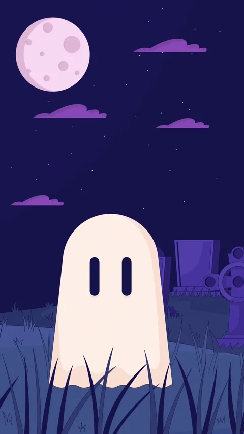 Cute LoFi ghost night vertical animation | Stock Video | Pond5