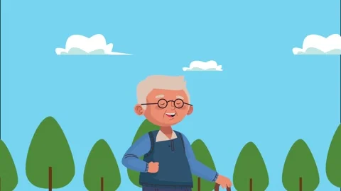 cute old man in the camp animation chara... | Stock Video | Pond5