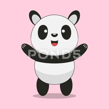 Cute panda raising hand cartoon on pink background.: Royalty Free ...