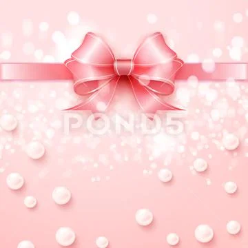 Cute pink ribbon with shining bokeh background and elegant pearls ...