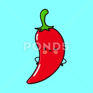 Cute sad chili pepper character. Vector hand drawn cartoon kawaii ...