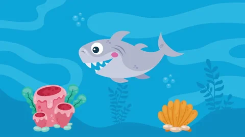 cute shark swiming sealife animation | Stock Video | Pond5