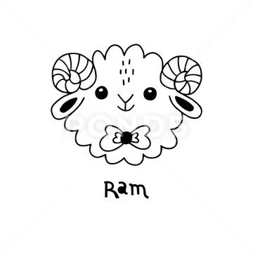 Cute, simple ram face cartoon style. Vector illustration: Graphic ...
