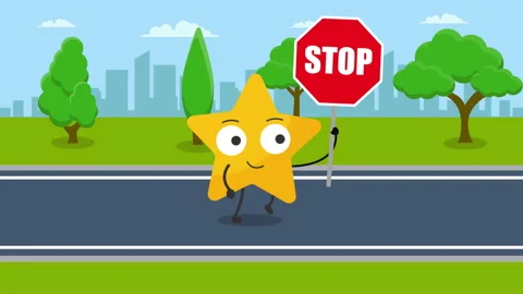 Cute star Character with stop sign Anima... | Stock Video | Pond5