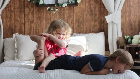 Cute sweet toddler children, tickling fe... | Stock Video | Pond5