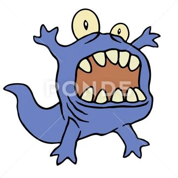 Cute tadpole monster. Vector illustration. Funny cute emoticon ...
