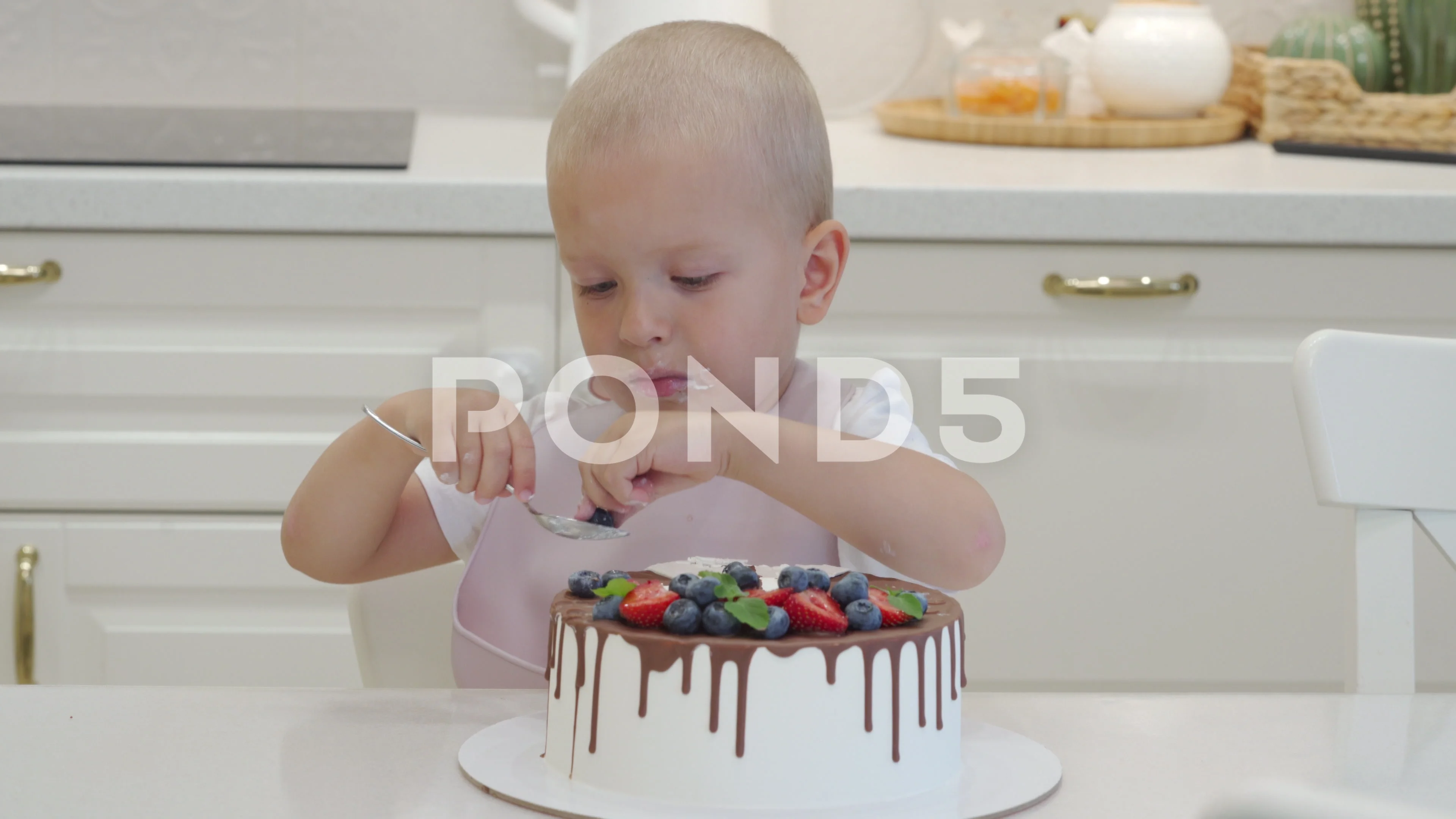 Cute Baby Eating Chocolate Cake