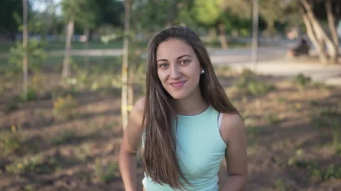 a cute white girl in a medium shot looki... | Stock Video | Pond5