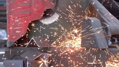 Cutting a steel beam at the construction... | Stock Video | Pond5