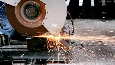Cutting steel with spark stream from mac... | Stock Video | Pond5