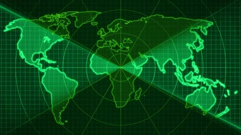Cyan green world map searching radar HUD... | Stock Video | Pond5