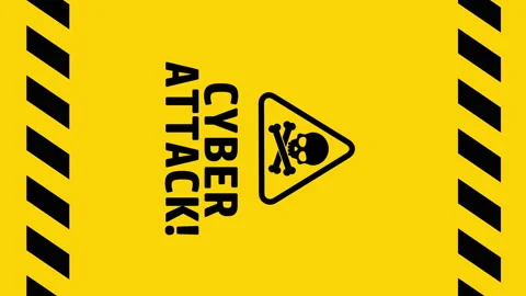 Cyber attack symbol on yellow background... | Stock Video | Pond5
