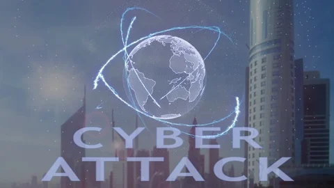 Cyber attack text with 3d hologram of th... | Stock Video | Pond5
