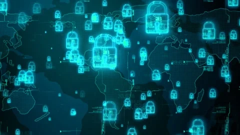 Cyber security lock animation earth map | Stock Video | Pond5