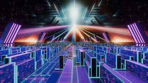 Cyberpunk fantastic city background, wit... | Stock Video | Pond5