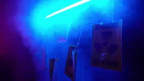 Cyberpunk future concept. Fence with sig... | Stock Video | Pond5