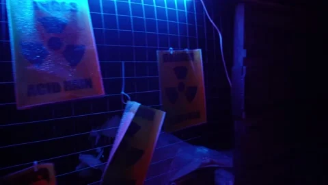 Cyberpunk future concept. Fence with sig... | Stock Video | Pond5