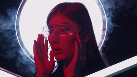 cyberpunk people color light face woman ... | Stock Video | Pond5