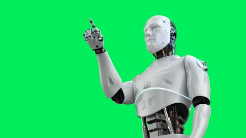 cyborg hand pointing on green screen | Stock Video | Pond5