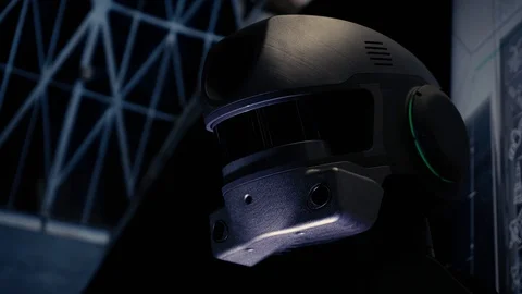 The cyborg machine turning his head. Tec... | Stock Video | Pond5