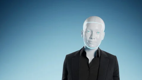 Cyborg in the studio. feMale robot in bl... | Stock Video | Pond5