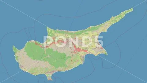 Cyprus outlined on a topographic, OSM standard style map ~ Clip Art ...