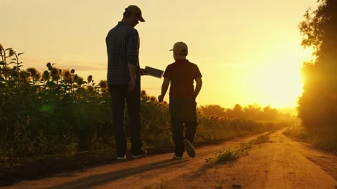 Dad teaches son how to farm. Farmer fath... | Stock Video | Pond5