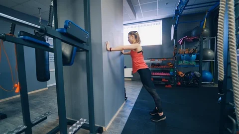 Daily workout. Side view of a slim girl ... | Stock Video | Pond5