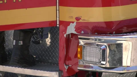 damaged fire truck after crash | Stock Video | Pond5