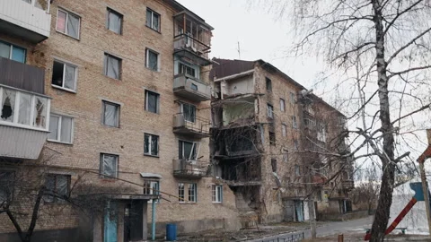 damaged house, ruined building, shell ex... | Stock Video | Pond5