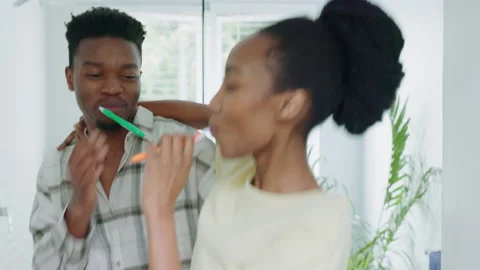 Dance, brushing teeth and black couple i... | Stock Video | Pond5