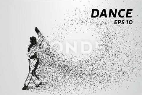 Dance of the particles. Dancer silhouette consists of circles and ...