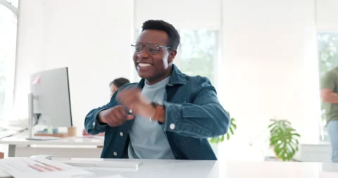 Dance, success and happy black man at wo... | Stock Video | Pond5