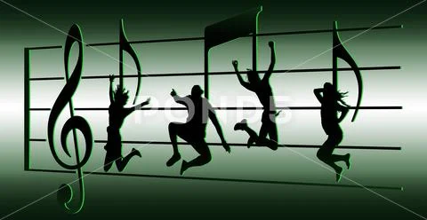Dancers appear as musical notes on a treble clef with treble clef ...
